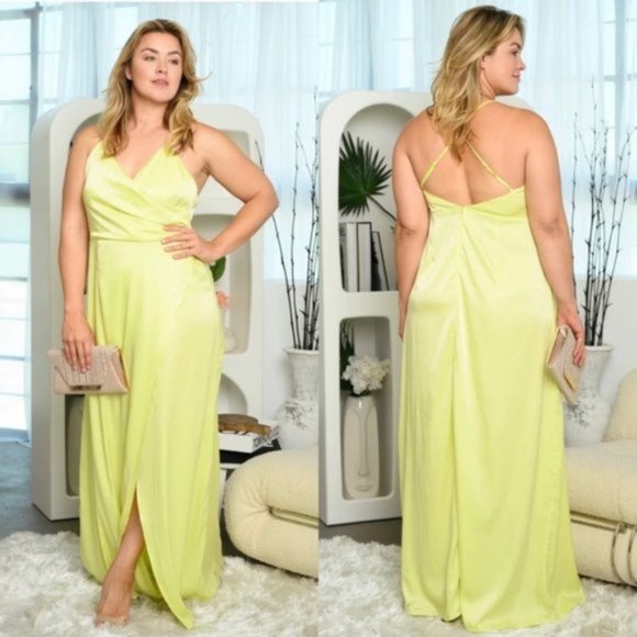 Identity | Dresses | Identity Marissa Satin Neon Yellow Sleeveless V ...